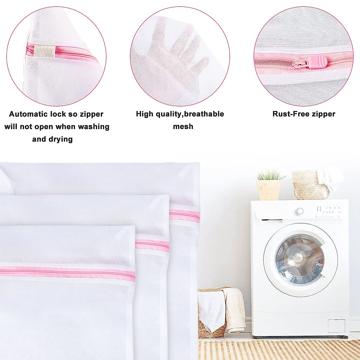 Mesh Laundry Bag for Delicates 3 Pcs,Sturdy and Durable,Suitable for Sorting and Washing Clothes,Such as Coats,Shirts,Sweaters,Pants,Bras and Baby Clothes