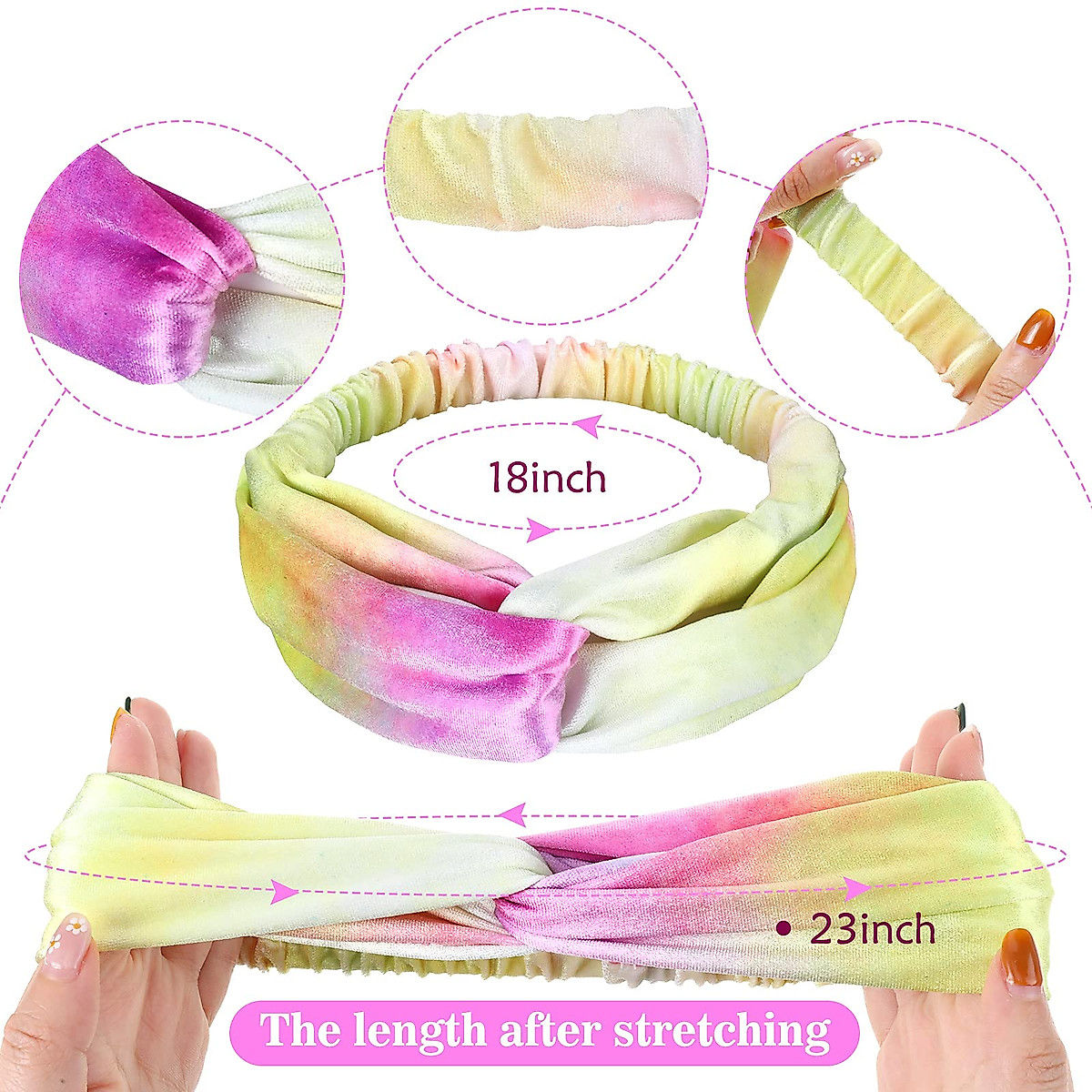 Waydress 6 Pieces Spa Headbands Soft Tie Dye Headbands Elastic Adjustable Rainbow Headbands Non Slip Turban Headwraps Hair Accessories Spa Sleepover Party Supplies(Iridescent Color)
