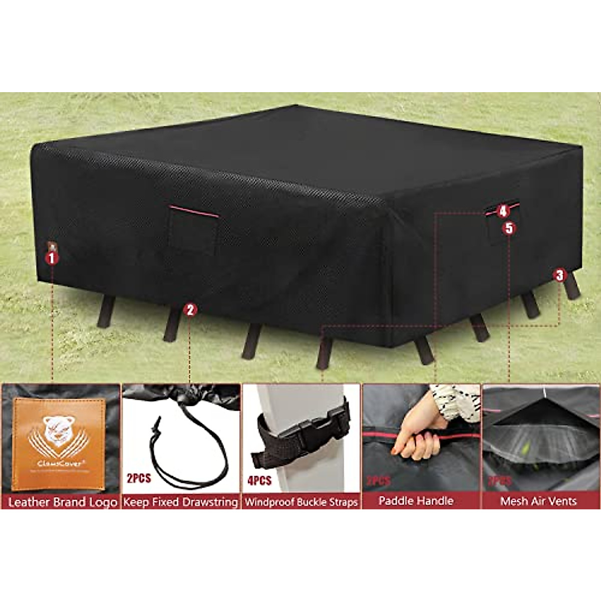 5-6 Pieces Patio Furniture Sets Covers Waterproof Outdoor,4 Seater Wicker Rattan Sectional Sofa Cover,All Weather Fadeless Patio Conversation Set Cover,4 Buckles Straps,Storage Bag,84Lx58Wx25H Inch