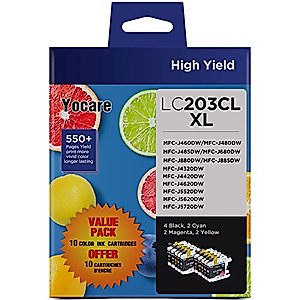 LC203XL 10 Combo Pack Ink Cartridges Compatible with Brother LC203 XL High Yield Cartridges to use with MFC-J480DW MFC-J880DW MFC-J4420DW MFC-J680DW MFC-J885DW (4 Black, 2 Cyan, 2 Magenta, 2 Yellow)