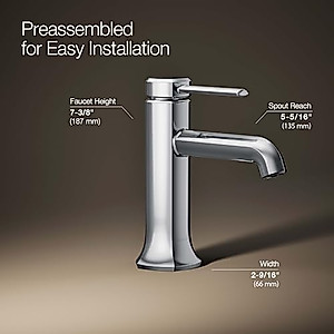 KOHLER 27000-4-CP Occasion Single-Handle Bathroom Faucet with Pop-Up Drain Assembly, One Hole Bathroom Sink Faucet, 1.2 gpm, Polished Chrome