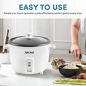 AROMA® Rice Cooker, 8-Cup (Uncooked) / 16-Cup (Cooked), Pot-Style Rice Cooker and Soup Warmer with One-Touch Control, 4 Qt, White, ARC-368NG
