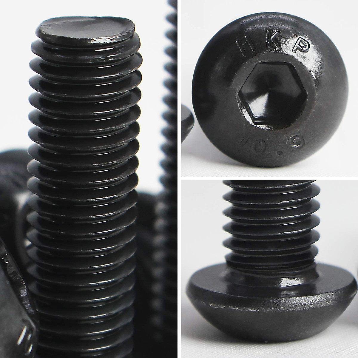 M6 x 20mm 25mm 30mm 35mm 40mm Button Head Socket Cap Screws Bolts, 10.9 Grade Alloy Steel, Metric Allen Hex Drive, Black Oxide Finish, Fully Threaded, Assortment Kit 50PCS