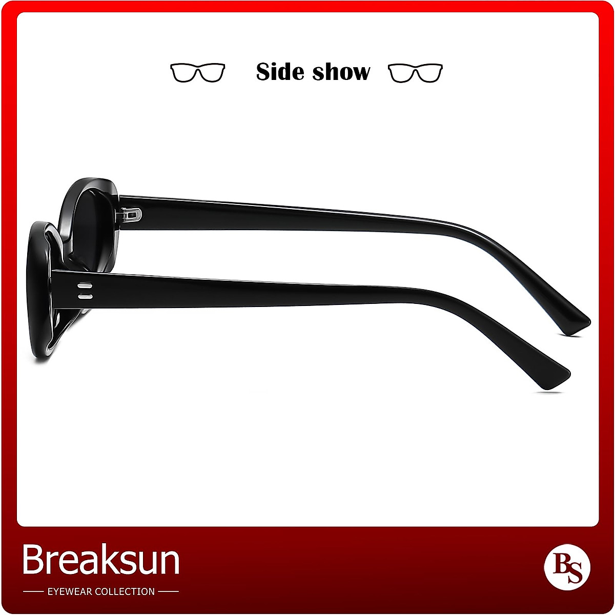 Breaksun Retro Oval Sunglasses for Women Men Fashion Small Oval Sunglasses 90s Vintage Shades (Black/Grey+ Leopard/G15)