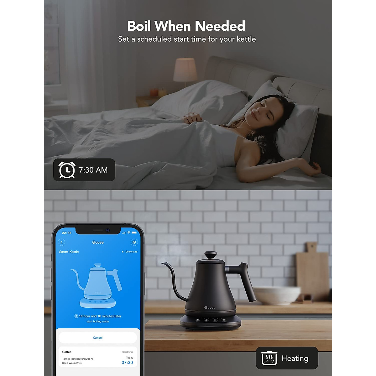Govee Smart Electric Kettle, WiFi Variable Temperature Control Gooseneck Kettle, Pour Over Kettle and Tea Kettle, Alexa Control, 1200W Quick Heating, 100% Stainless Steel, 0.8L, Matte Black
