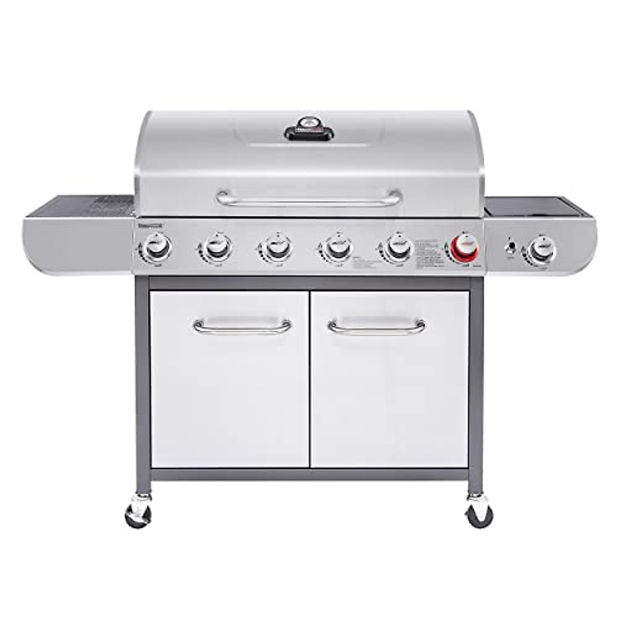 Royal Gourmet SG6002S 6-Burner BBQ Stainless Steel Gas Grill with Sear and Side Burners, Liquid Propane Cabinet Style Gas Grill, 71,000 BTU, Sliver