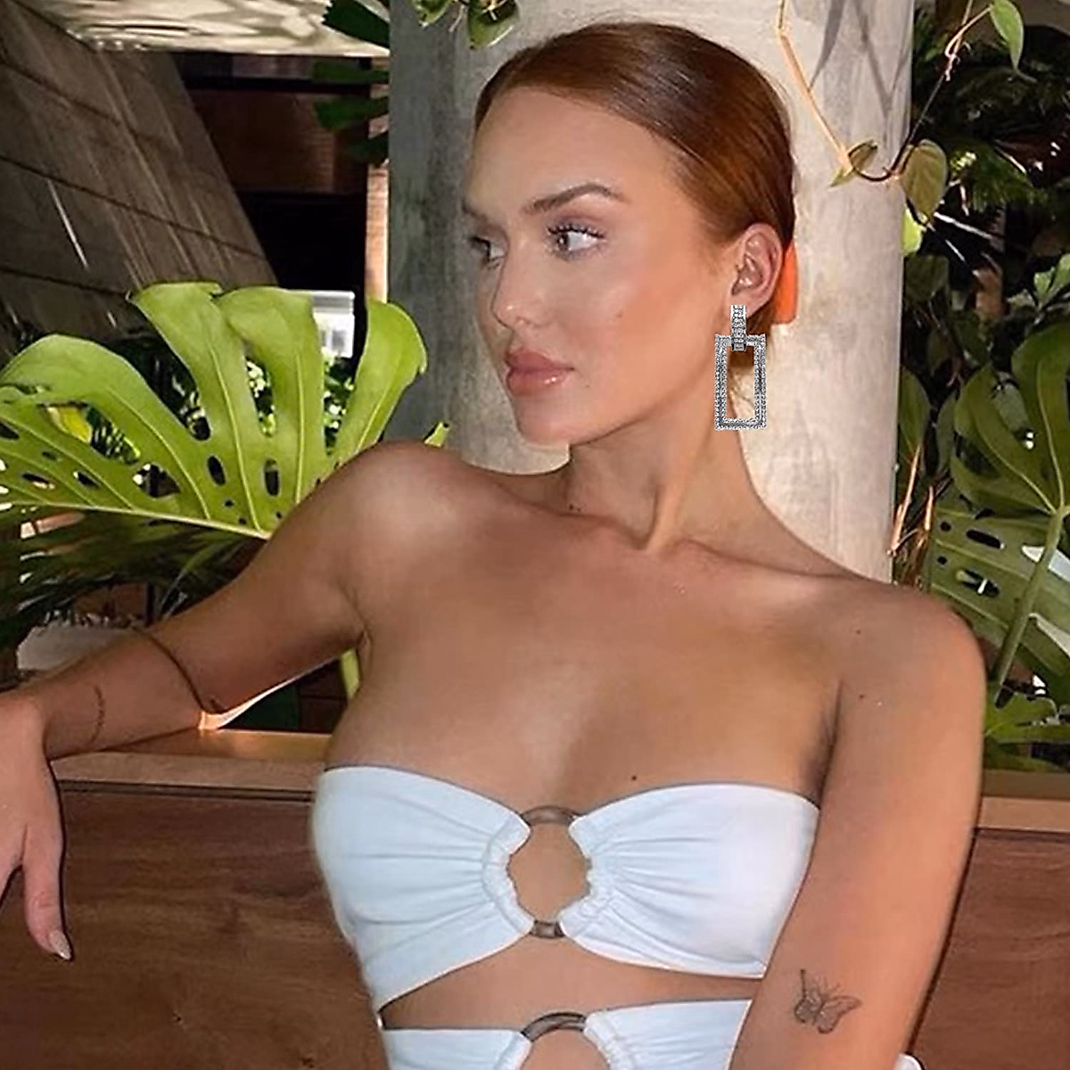 KaFu Fashion Statement Long Drop Earrings Boho Large Metal Rectangle Geometric Dangle Earrings Gorgeous Geometric Rhinestone jewelry Gift For Women (silver)