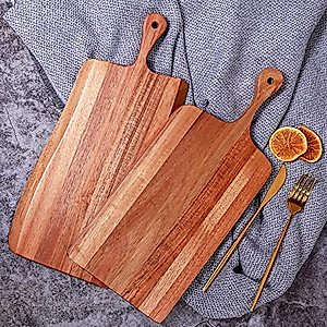 Wood Cutting Board, Elegant Wavy Edge Cheese Display Board Charcuterie Boards, Kitchen Small Chopping Block, Acacia Cheese Platter Grazing Tray with Handle, Decorative Wooden Serving Board