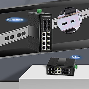 Industrial Gigabit Managed PoE Switch - 8 Ports 10/100/1000Mbps Web Management DIN Rail PoE Switch with 4 SFP Slots, Network PoE Switch Support Ring Network, VLAN, STP, LACP, QOS