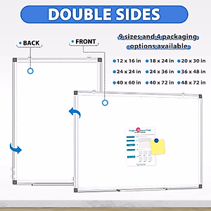 WALGLASS Magnetic White Board, 36" x 24" Double-Sides Dry Erase White Board for Wall, Hanging or Mounted Whiteboard, Horizontal or Vertical, Silver Aluminium Frame, Home, School, Office, Kitchen