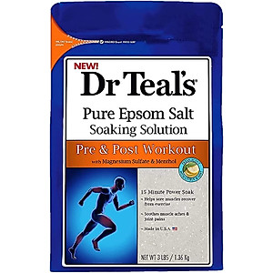 Dr Teal's Pre & Post Workout Bath Soak Gift Set (2 Pack, 3lbs Ea) - 15 Minute Power Soak with Magnesium Sulfate & Menthol - Essential Oils Blended with Pure Epsom Salt Eases Aches & Speeds Up Recovery