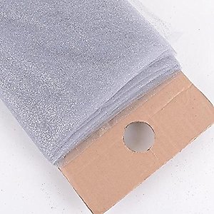 AK TRADING 54" Inch X 10 Yards Premium Glitter Tulle Fabric Bolt (Silver)