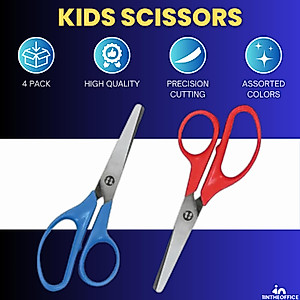 1InTheOffice Scissors for School Kids, Blunt Tip Scissors, Kids Blunt End Scissors, Kids Safe Scissors Kid Scissors Blunt Tip, Small Safety Scissors, Blue (2 Pack)