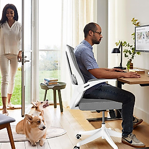 Office Chair with 350LBS Capacity, Ergonomic Comfort Home Desk Chair, Mid Back Gaming Chair with Wheels, Adjustable Height, Lumbar Support, Flip-up Armrest