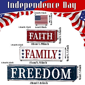 Chunful 4 Pieces 4th of July Wooden Block Patriotic American Wood Sign Independence Day Tiered Tray Decorations Patriotic Wood Decor for Home Table Decoration, 4 Sizes