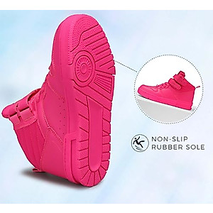 LUCKY STEP Women's High Top Fashion Sneakers Basketball Ankle Boots Walking Tennis Shoes Platform Hook and Loop Casual Faux Leather Sneaker(Hot Pink,8B(M) US)