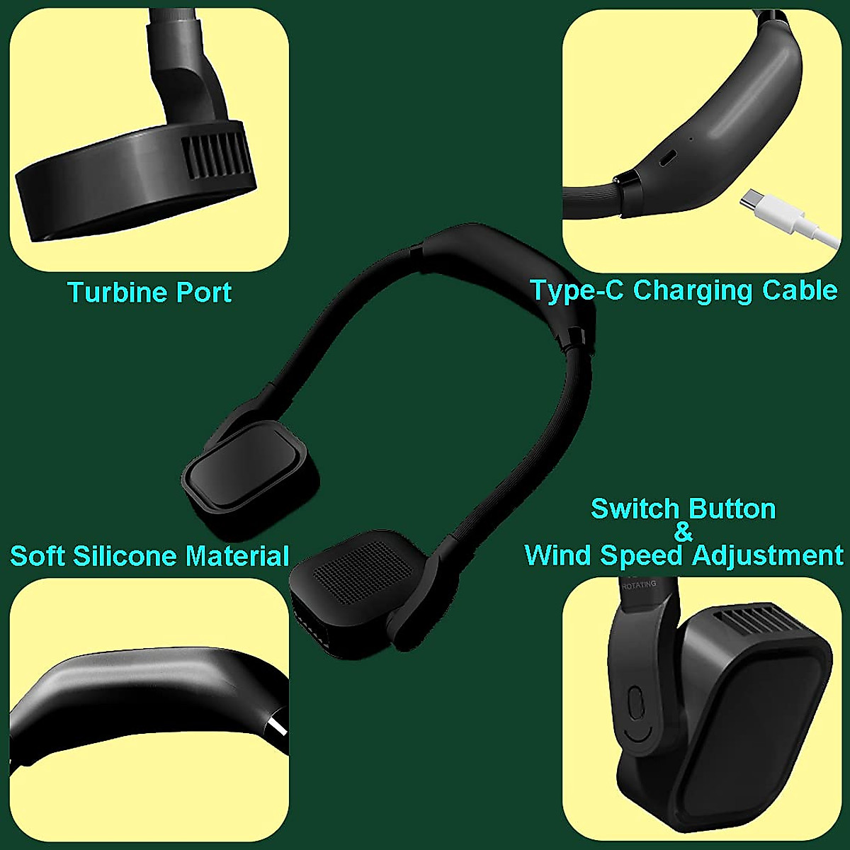 TianNorth Neck Fan 4000mAh with 3 Wind Speeds USB Rechargeable,Hands-Free Portable Personal Fan for Home, Office, Travel, Sport, Outdoor Activities (Black1)