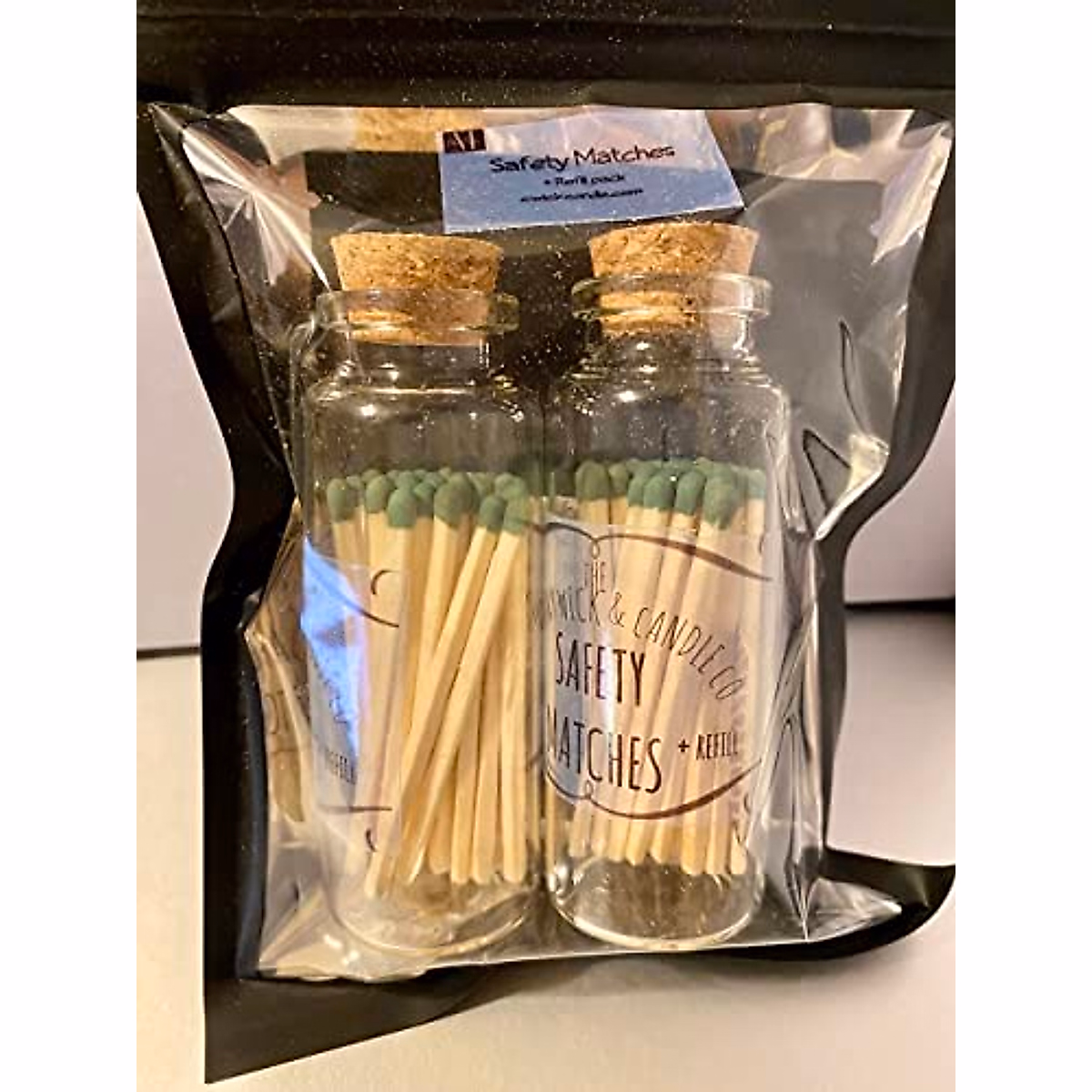 APOTHECARY SAFETY MATCH TWIN PACK W/REUSABLE (40ML) GLASS VIAL(2) WITH CORK LID, 25CT GO GREEN PER VIAL(50)+25CT REFILL=75CT TOTAL