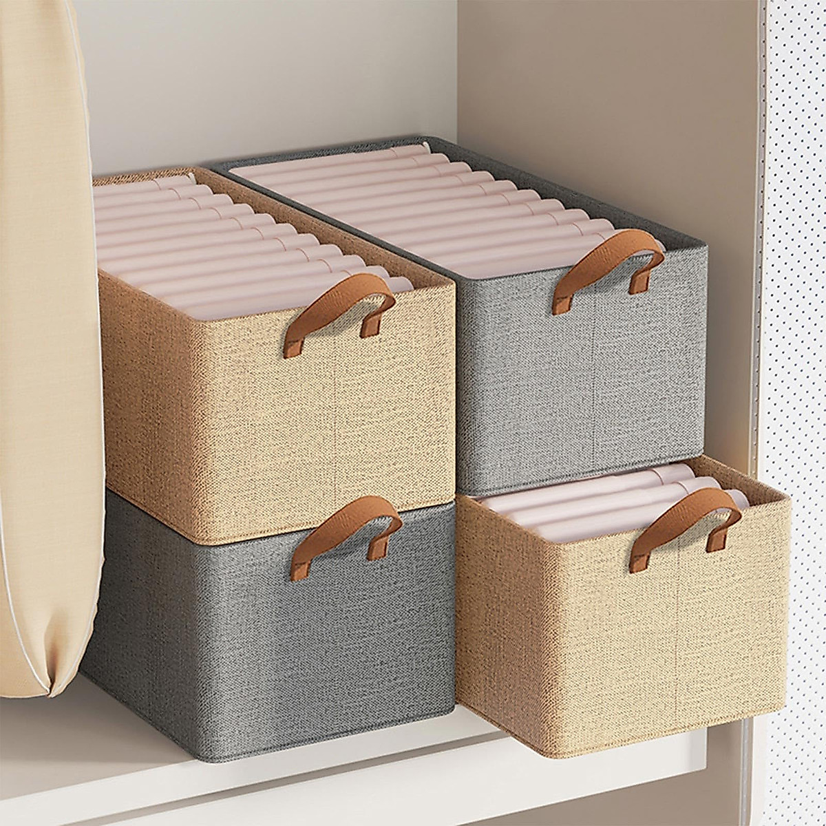 YIWULA Clothing Storage Bins,Closet Bin with Handles, Foldable Storage Baskets, Sturdy Steel Frame,Fabric Containers Storage Boxes for Organizing Shelves (Grey)