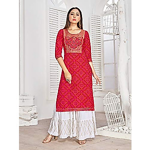 Indian Kurti for Womens With Palazzo/Pant | Rayon Embroidered Kurta Partywear Kurtis Dress For Women Tops Tunic