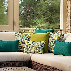 Pillow Perfect Rave Solid Indoor/Outdoor Lumbar Pillow Plush Fill, Weather and Fade Resistant, Lumbar - 11.5" x 18.5",, Green, 2 Count