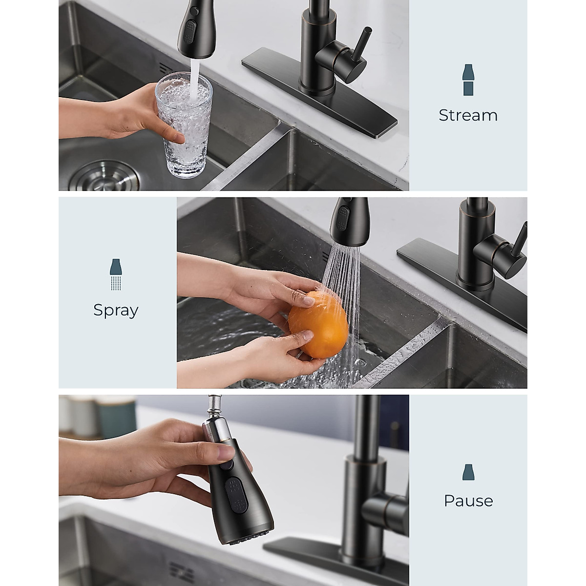 FORIOUS Kitchen Faucet with Pull Down Sprayer, High Arc Single Handle Kitchen Sink Faucet with Deck Plate, Commercial Modern rv Stainless Steel Kitchen Faucets, Grifos De Cocina, Oil Rubbed Bronze