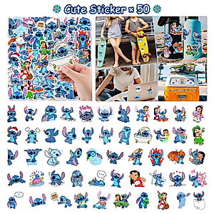 FETELAZ Stitch Stuff Merch Gifts Set, Include Drawstring Bag Backpack Coin Wallet Stickers Lanyard Necklace Bracelet Keychain Phone Holder Button Pins for Girls Teens Adults