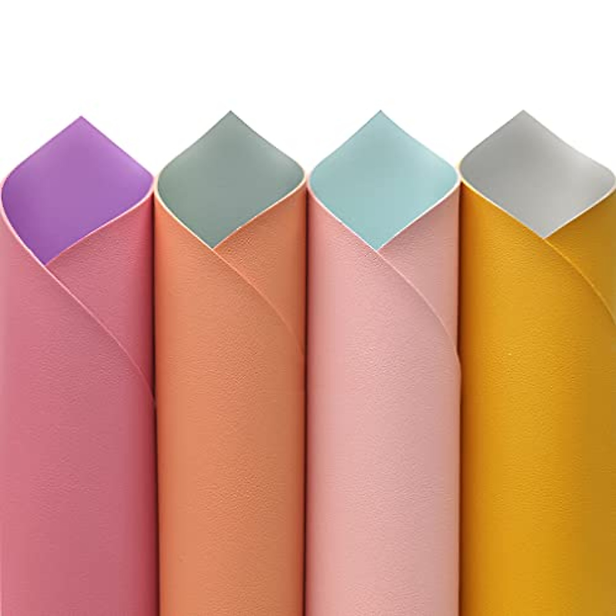 4 Pcs Bright Color Double Sided Faux Leather Sheets Two-Color Thick Synthetic PU Leather for Wristlets Keychains Making DIY Projects 8"x12" (21cmx30cm)
