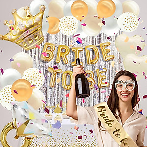 Generic Bride to be Decorations for Bridal Shower Bachelorette Party Pearly White Champagne Gold Includes Balloons Sash Cake Topper Photo Props Tablecloths and More