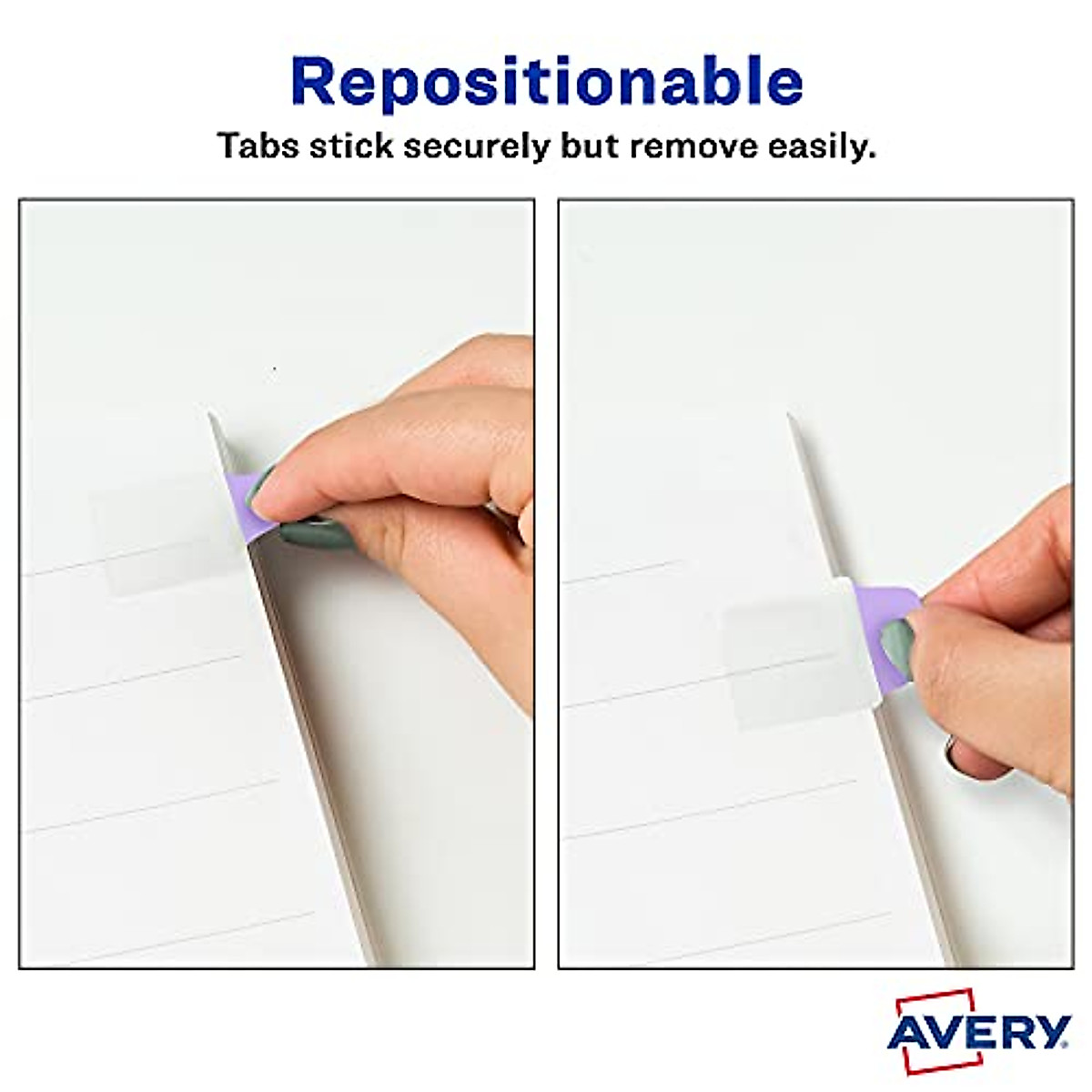 Avery Mini Ultra Tabs, 1" x 1.5", 2-Side Writable, Pastel Purple/Blue/Pink, 40 Repositionable Tabs (74761)