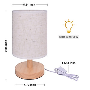 ACHUAI Small Table Lamp-Wooden Bedside Lamp Simple Bedroom Lamp Linen Shade Mini Desk Lamp Night Light Nightstand Lamp for Bedroom,Living Room,Kids Room (Including LED Bulbs) (Square)