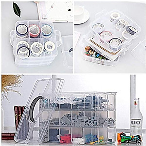 LZYMSZ 3-Tier Transparent Adjustable Stackable Compartment Slot Plastic Storage Box, Snap-Lock Clear Container Box for Storing Toy Jewelry Accessory 6.5 x 6.1x 4.9in(S)