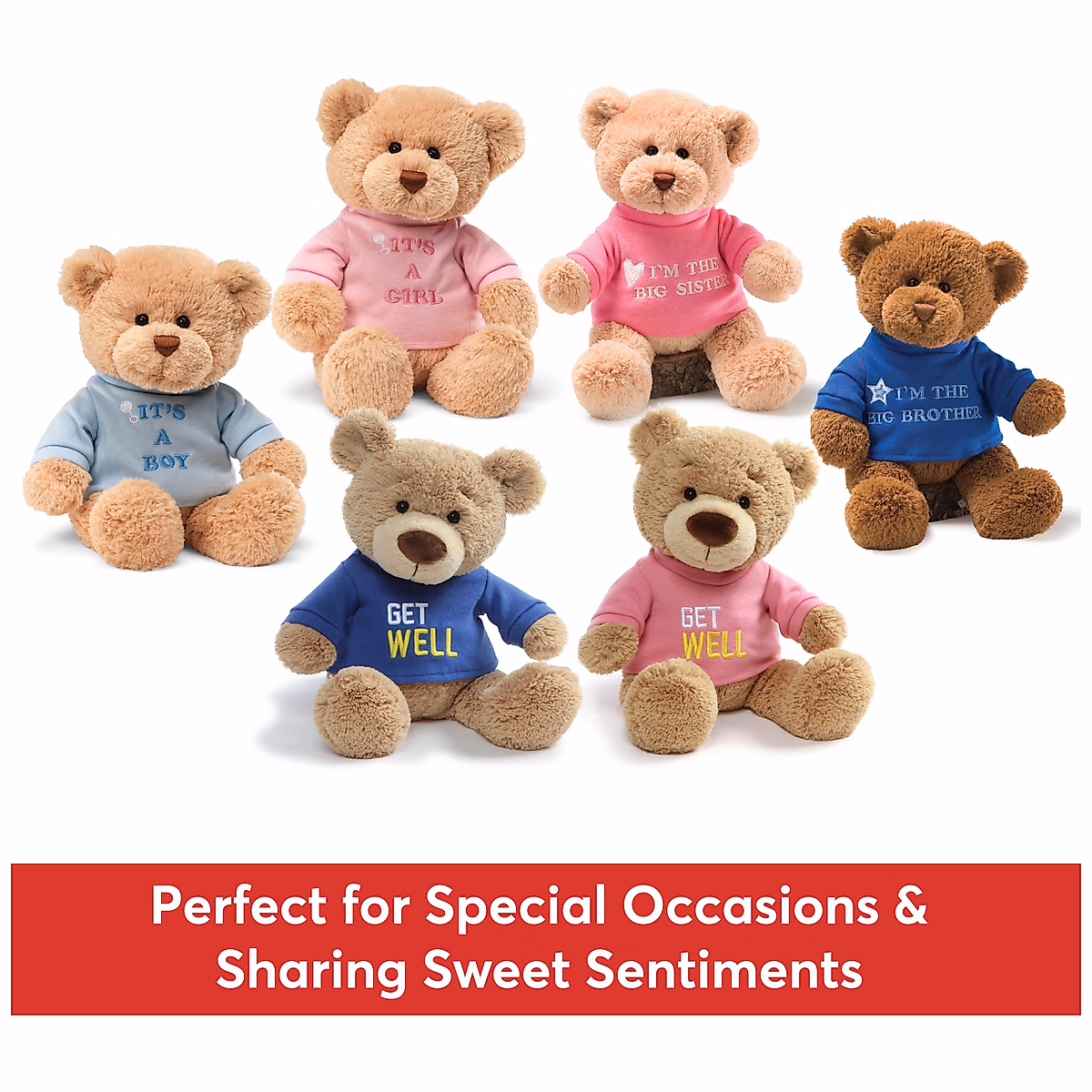 GUND “I’m The Big Sister” Message Bear with Pink T-Shirt, Teddy Bear Stuffed Animal for Ages 1 and Up, Brown, 12”