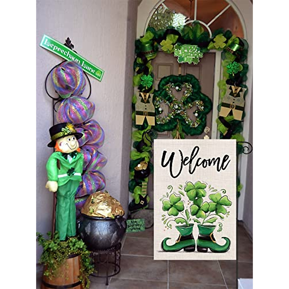 Welcome St Patricks Day Garden Flag 12x18 Double Sided Shamrock in The Boots Small Yard Flag,Spring Saint Patrick Decors for Farmhouse Outdoor Outside Holiday