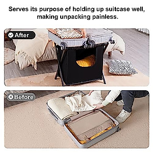 Yifeel Luggage Rack, Folding Suitcase Stand with Laundry Bag, Sturdy Luggage Holder, Steel Frame, Pack of 2, Guest Room, Bedroom, Hotel, Black JLR001B2