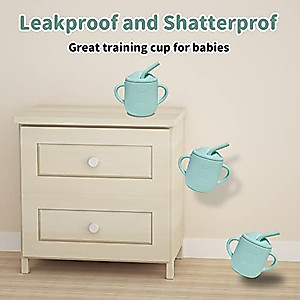 Adocham 100% Silicone Baby Cup With Straw & 2 Handles,Food Grade Toddler Infant Sippy Training Cups Spill Proof,BPA-Free,6 Months+,5oz (Cyan)