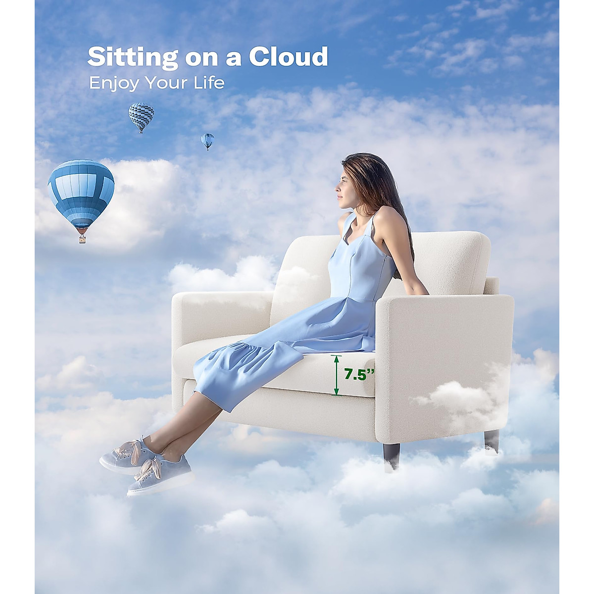 Welzona 51" Sofas for Living Room, Comfy Loveseat Sofa, Teddy Fleece Love Seat Couch, Tool-Free Setup Couches for Living Room, All-Wood Sofa Couch, Small Couch No Pillow, Beige