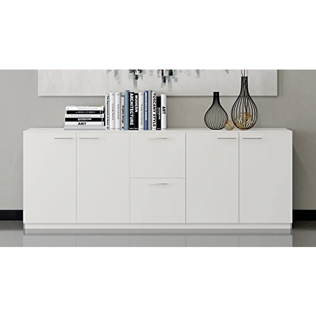 ZURI Furniture Reagan Modern Polished Office Storage and Filing Cabinet Credenza - White