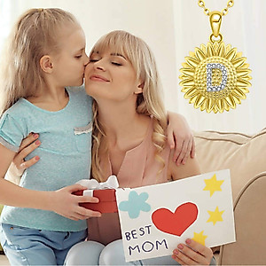 925-Sterling-Silver Initial Letter Sunflower Necklaces - 18K Gold A-Z Letters Pendant Necklace You Are My Sunshine Flower with Cubic Zirconia Jewelry Mother's day Gifts for Women Girls