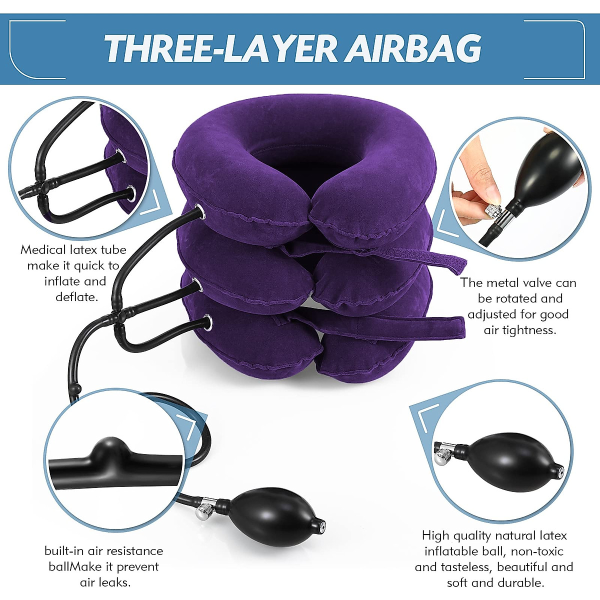 Jaximy Neck Stretcher for Neck Pain Relief, Cervical Traction Device, Neck Traction Device, Adjustable Inflatable Neck Brace & Cervical Neck Traction Device Home Use Decompression(Purple)