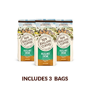 New England Coffee Hazelnut Crème Decaffeinated Medium-Roast Ground Coffee, 10oz. Bag (Pack of 3)