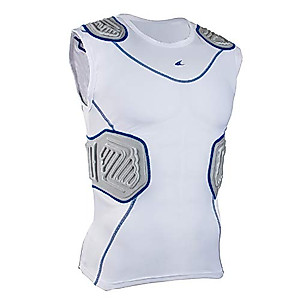 CHAMPRO men Bull Rush Football Compression Shirt with Integrated Cushion System , White, Grey, Large
