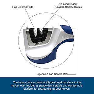AccuSharp 2-Stage Knife Sharpener, Helps Repair, Restore, Polish & Hone Blades, Diamond-Honed Tungsten Carbide Sharpener for Straight & Serrated Knives & Cutting Tools, White/Blue
