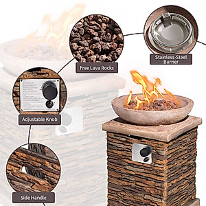 SUNBURY Outdoor Propane Fire Pit, Gas Fire Pit for Outside Patio, Outdoor Fire Table Fire Column 40,000 BTU w Lava Rocks, Waterproof Cover