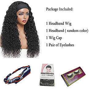 WENYAN Headband Wig Human Hair Deep Wave 16 Inch Wigs for Black Women Glueless None Lace Front Curly Wave Wig Brazilian Virgin Hair Wear and Go Wigs Machine Made 150% Density Wigs Natural Color