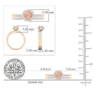 Dazzlingrock Collection 10K 5 MM Round Morganite & Diamond Bridal Halo Engagement Ring Set, Rose Gold, Size 8