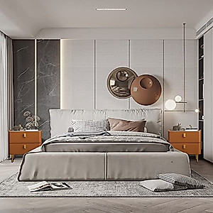 MGH Modern Small Nightstands Set of 2 with Two Drawers, Mid-Century Faux Marble PU Leather Side Tables, Bedside End Mini Table Night Stand for Living Room/Bedroom/Office (Orange) (NS002-SET)