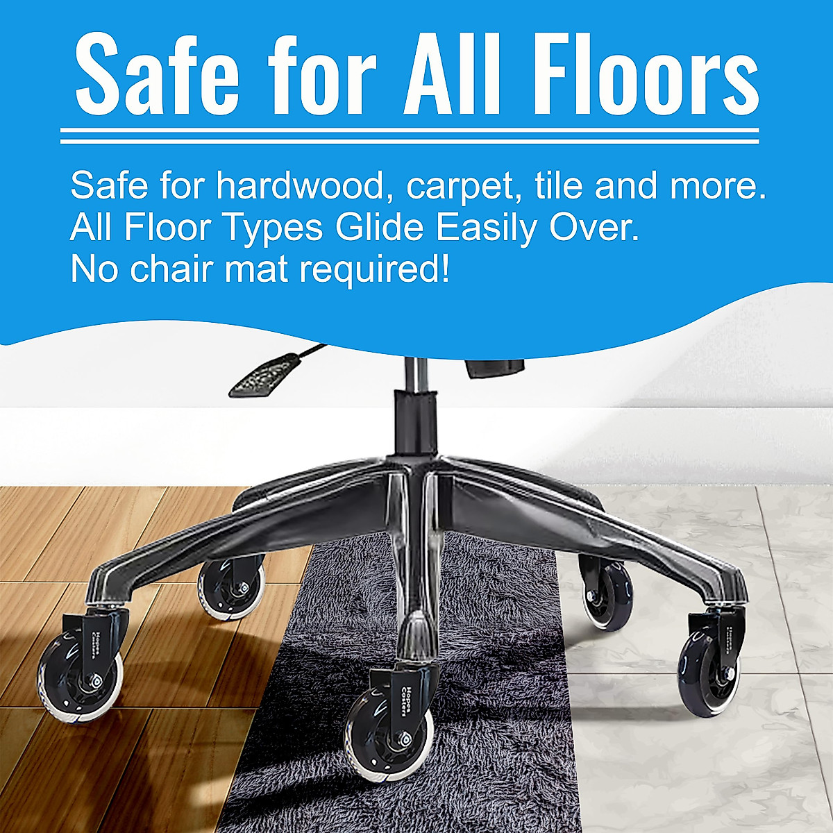 Office Chair Caster Wheels (Set of 5) - Heavy Duty & Safe for All Floors Including Hardwood - Perfect Replacement for Desk Floor Mat - Rollerblade Style w/Universal Fit