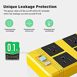SAFEMORE 16.4FT Heavey Duty Extension Cord, GFCI Outlet Surge Protector with RCD Leakage Protector Power Strip, 15A/1650W 4 AC Outlets Circuit Breaker for Office/Garage/Home Essentials, (Yellow)