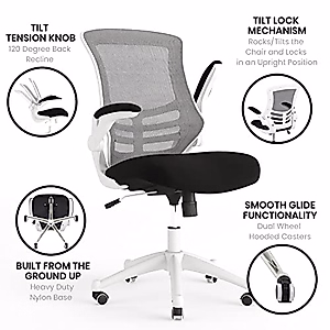 Flash Furniture Kelista Office Chair, Ergonomic, Mid-Back, White Frame, Black Mesh with Swivel